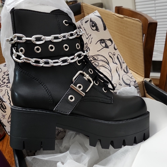 Current Mood | Shoes | Current Mood Black Moto Boots With Silver Chains ...